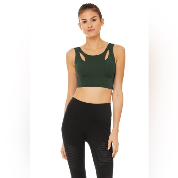 ALO Yoga | Tops | Alo Yoga Arch Cut Out Crop Tank Top Forest Green Xs ...